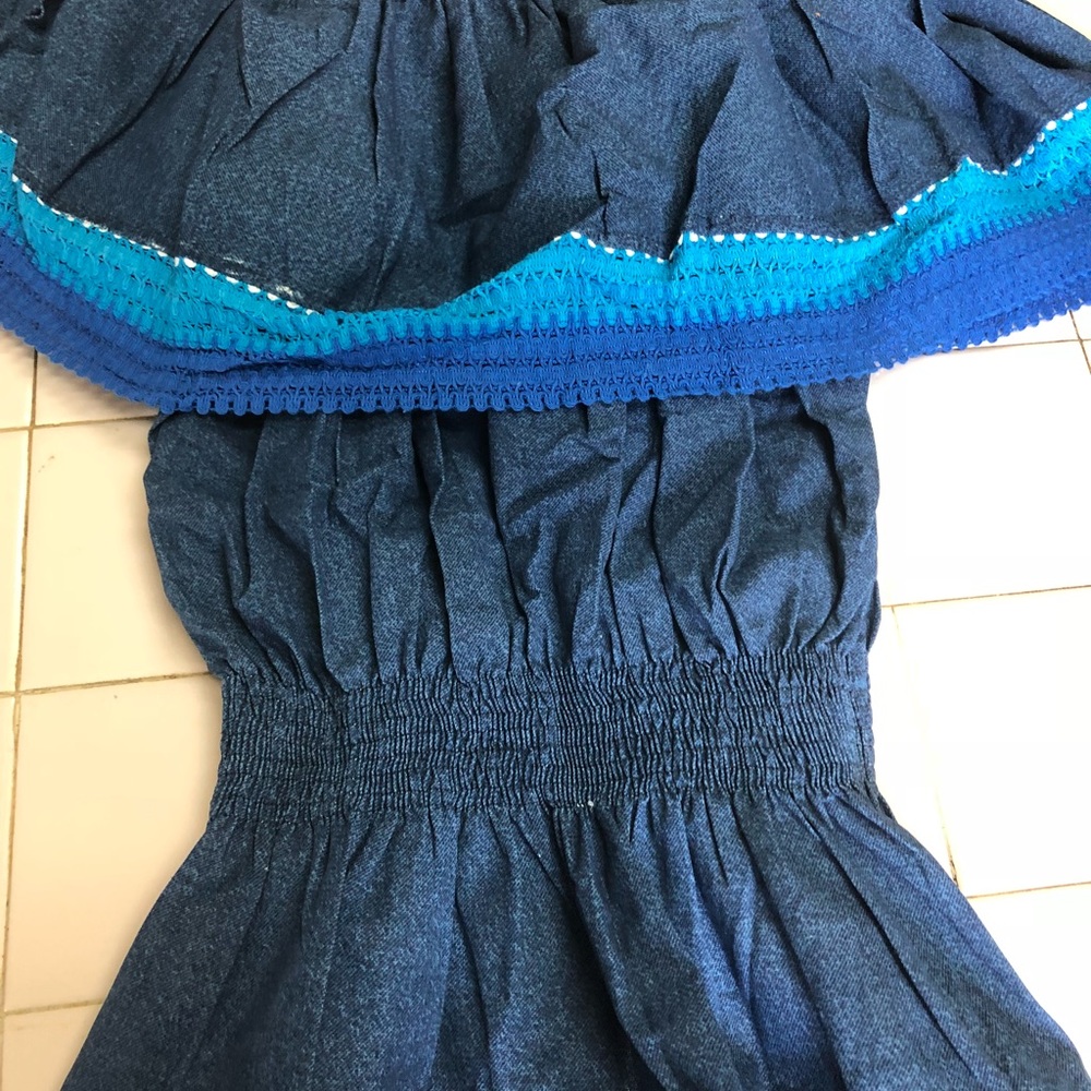 Spanish Style Top ... Flower Design ... Denim - Gem